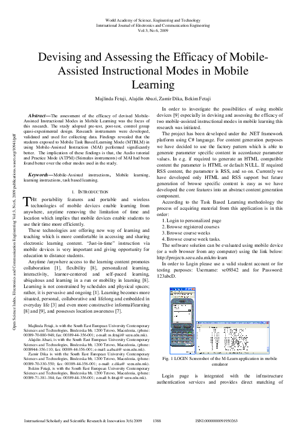 (PDF) Devising And Assessing The Efficacy Of Mobile-Assisted Instructional Modes In Mobile Learning