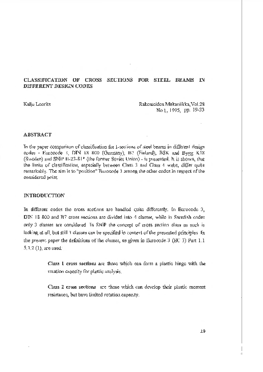 (PDF) Classification of Cross Sections for Steel Beams in Different ...