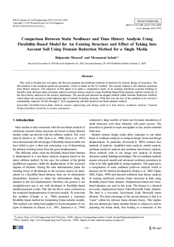 Pdf Comparison Between Static Nonlinear And Time History Analysis Using Flexibility Based