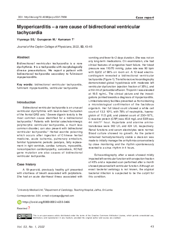 (PDF) Myopericarditis – a rare cause of bidirectional ventricular ...
