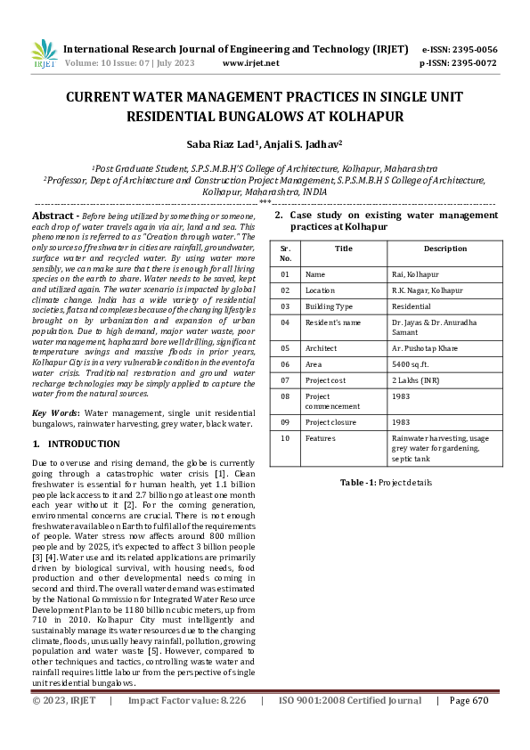 (PDF) CURRENT WATER MANAGEMENT PRACTICES IN SINGLE UNIT RESIDENTIAL ... (PDF) CURRENT WATER MANAGEMENT PRACTICES IN SINGLE UNIT RESIDENTIAL ...