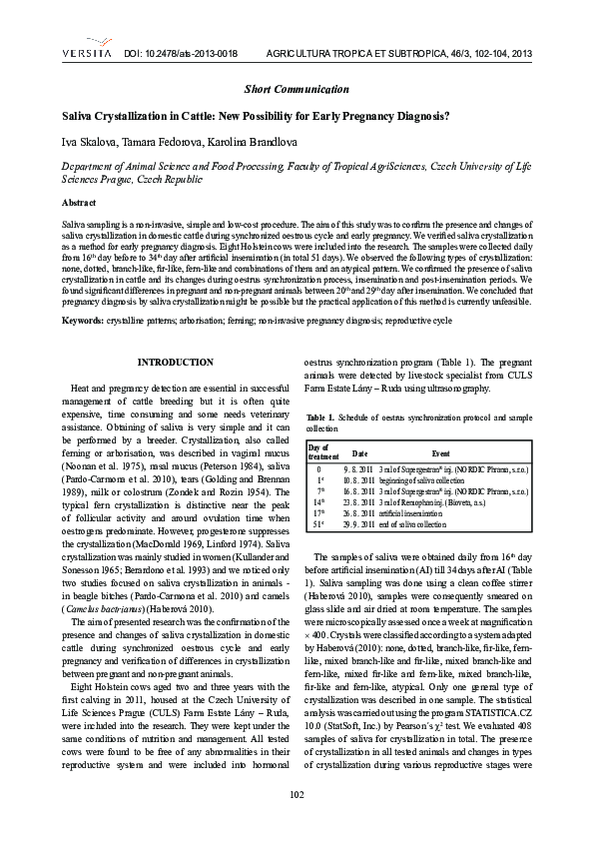 (PDF) Saliva Crystallization in Cattle: New Possibility for Early ...