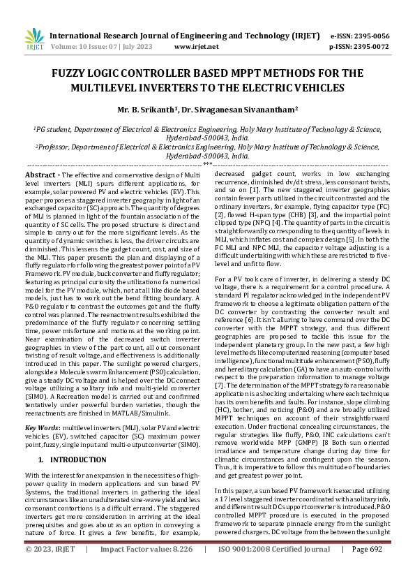 (PDF) FUZZY LOGIC CONTROLLER BASED MPPT METHODS FOR THE MULTILEVEL INVERTERS TO THE ELECTRIC ...