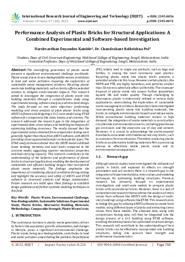 (PDF) Performance Analysis of Plastic Bricks for Structural ...