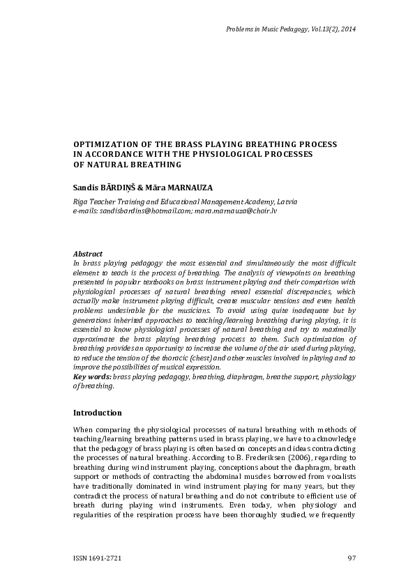 (PDF) Optimization of the Brass Playing Breathing Process in Accordance ...