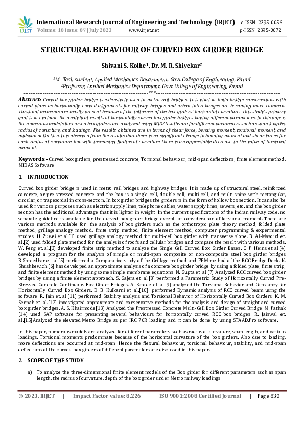 (PDF) STRUCTURAL BEHAVIOUR OF CURVED BOX GIRDER BRIDGE