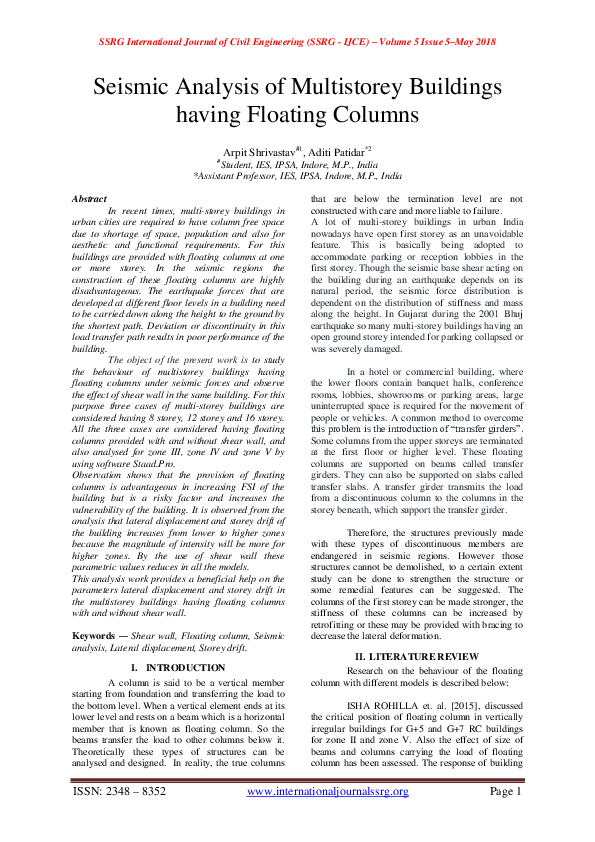 (PDF) Seismic Analysis of Multistorey Buildings having Floating Columns