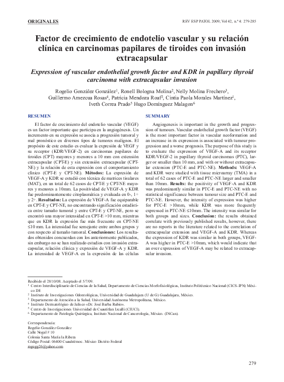 (PDF) Factor de crecimiento de endotelio vascular y su relación clínica ...