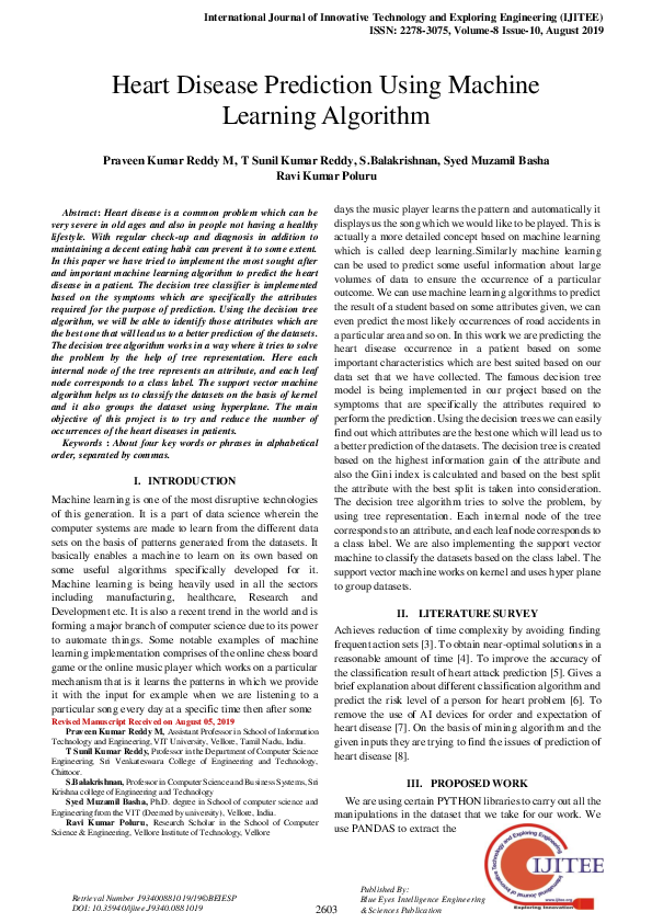 (PDF) Heart Disease Prediction Using Machine Learning Algorithm ...