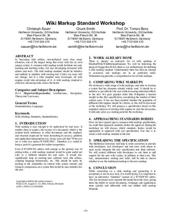 (PDF) Wiki markup standard workshop
