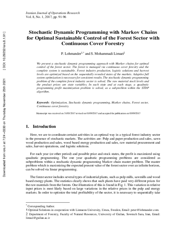 (PDF) Stochastic Dynamic Programming with Markov Chains for Optimal Sustainable Control of the ...