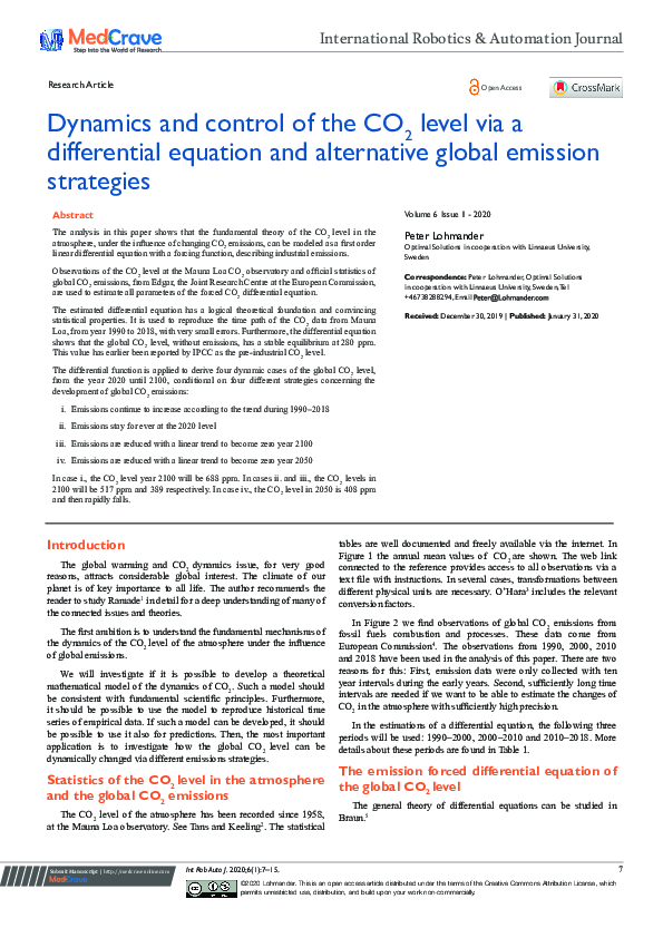 (PDF) Dynamics and control of the CO2 level via a differential equation ...