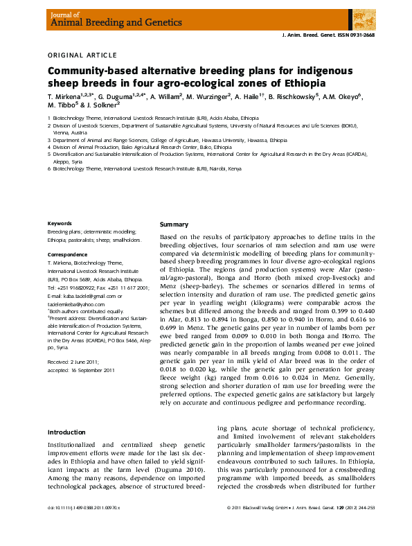 (PDF) Community-based alternative breeding plans for indigenous sheep breeds in four agro ...