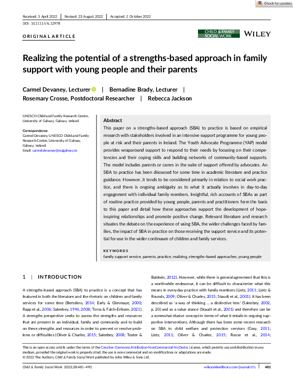 (PDF) Realizing the potential of a strengths-based approach in family ...