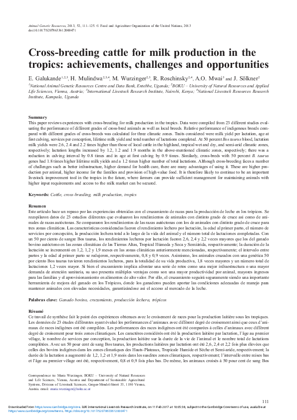 (PDF) Cross-breeding cattle for milk production in the tropics: achievements, challenges and ...