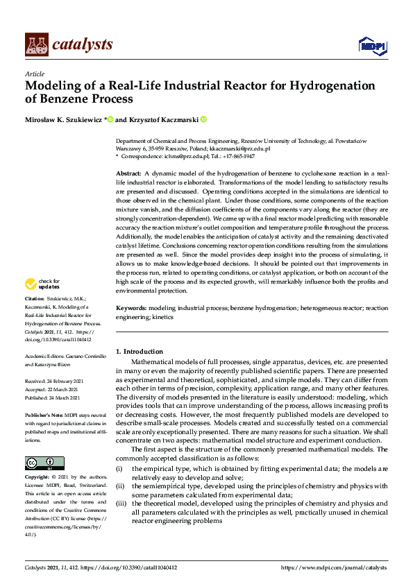 (PDF) Modeling of a Real-Life Industrial Reactor for Hydrogenation of ...