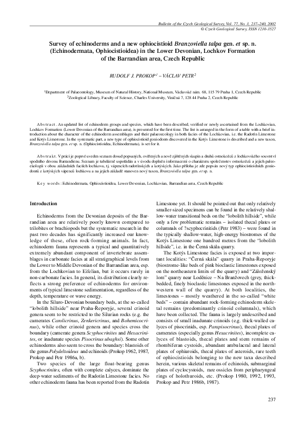 (PDF) Survey of echinoderms and a new ophiocistioid Branzoviella talpa ...