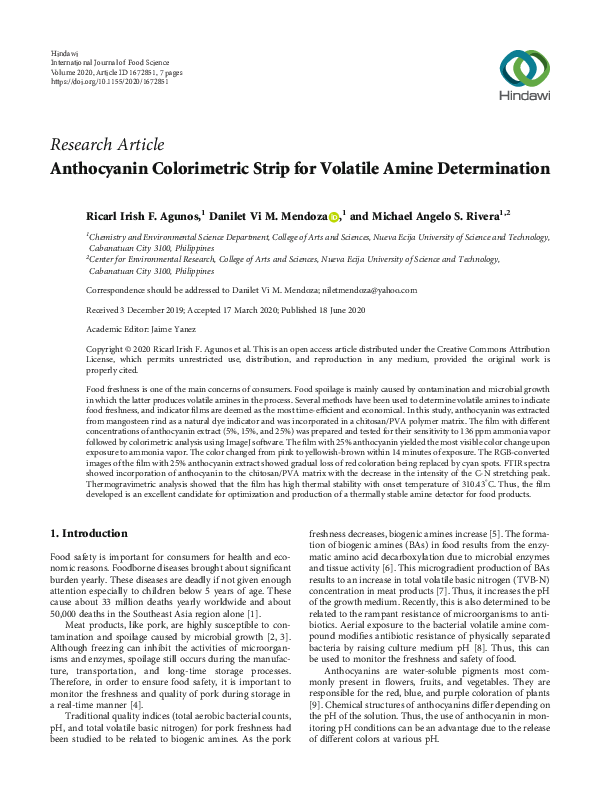 (PDF) Anthocyanin Colorimetric Strip for Volatile Amine Determination ...