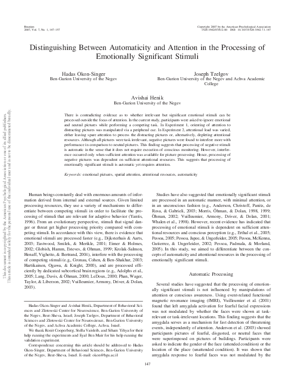 (PDF) Distinguishing between automaticity and attention in the ...