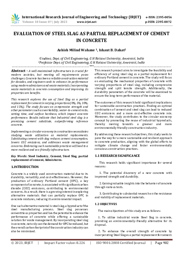 (PDF) EVALUATION OF STEEL SLAG AS PARTIAL REPLACEMENT OF CEMENT IN CONCRETE