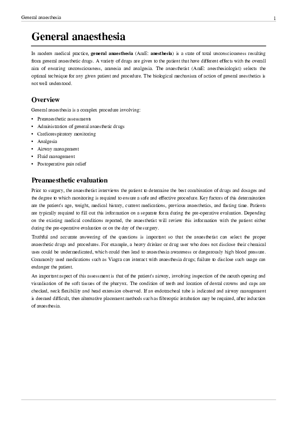 (PDF) General anaesthesia