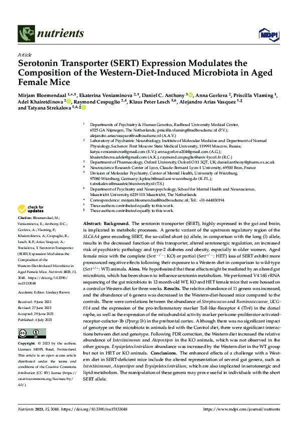 (PDF) Serotonin Transporter (SERT) Expression Modulates the Composition ...