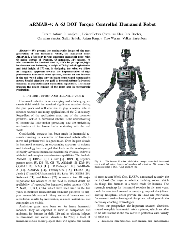(PDF) ARMAR-4: A 63 DOF torque controlled humanoid robot