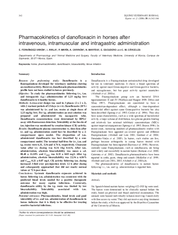 (PDF) Pharmacokinetics of danofloxacin in horses after intravenous ...