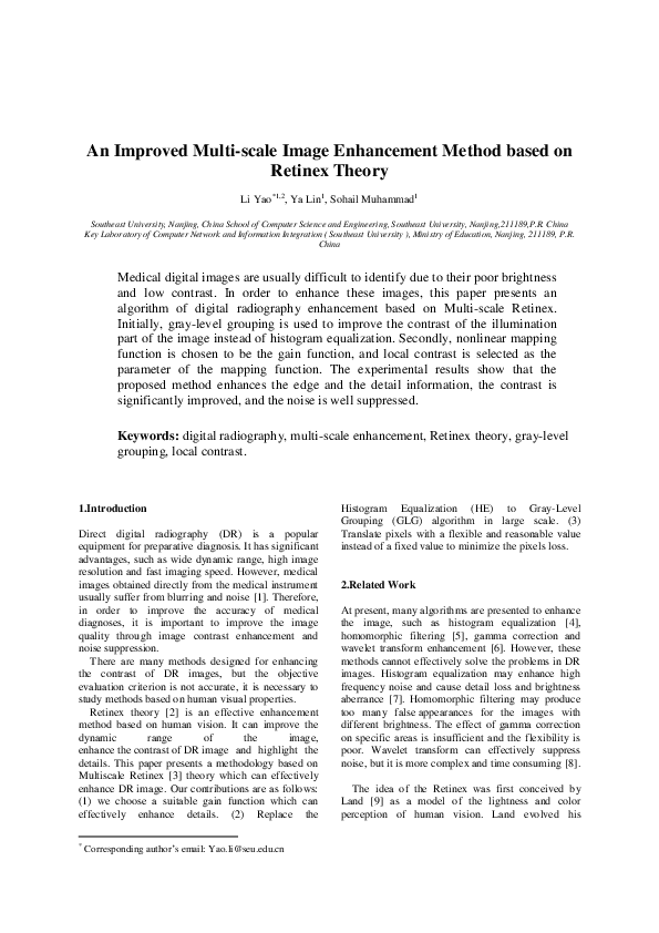 (PDF) An Improved Multi-scale Image Enhancement Method based on Retinex Theory