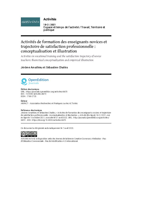 (PDF) Activités de formation des enseignants novices et trajectoire de satisfaction ...