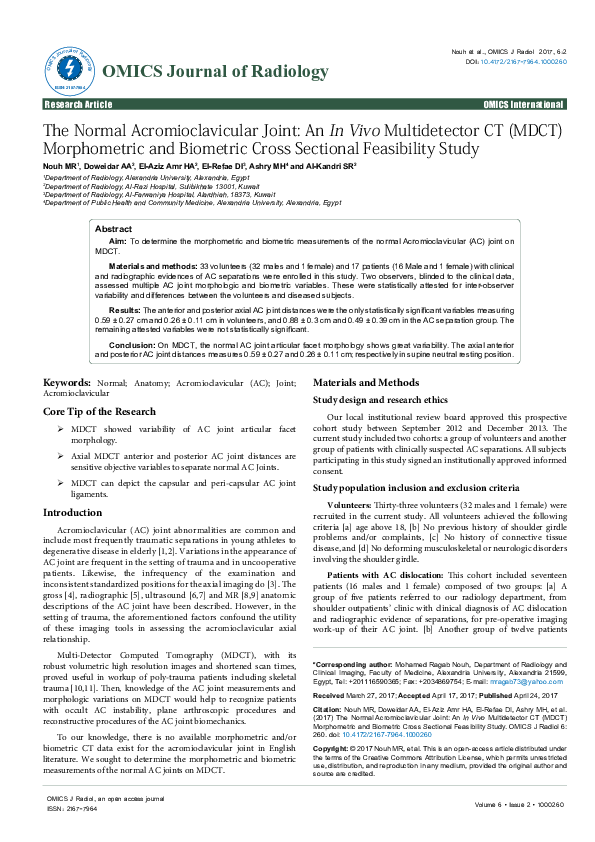 (PDF) The Normal Acromioclavicular Joint: An In Vivo Multidetector CT ...
