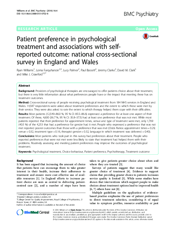 (PDF) Patient preference in psychological treatment and associations ...