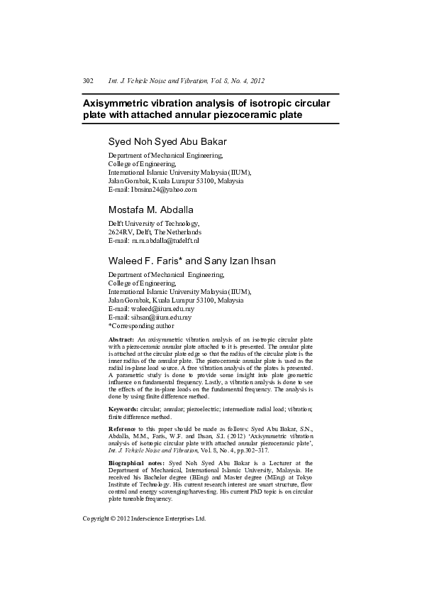 Pdf Axisymmetric Vibration Analysis Of Isotropic Circular Plate With Attached Annular
