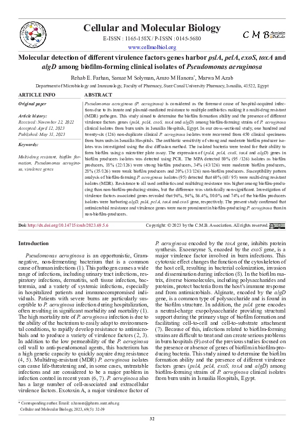 (PDF) Molecular detection of different virulence factors genes harbor pslA, pelA, exoS, toxA and ...