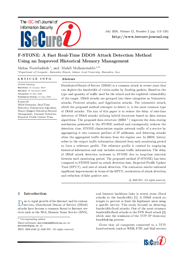 (PDF) F-STONE: A Fast Real-Time DDOS Attack Detection Method Using an Improved Historical Memory ...