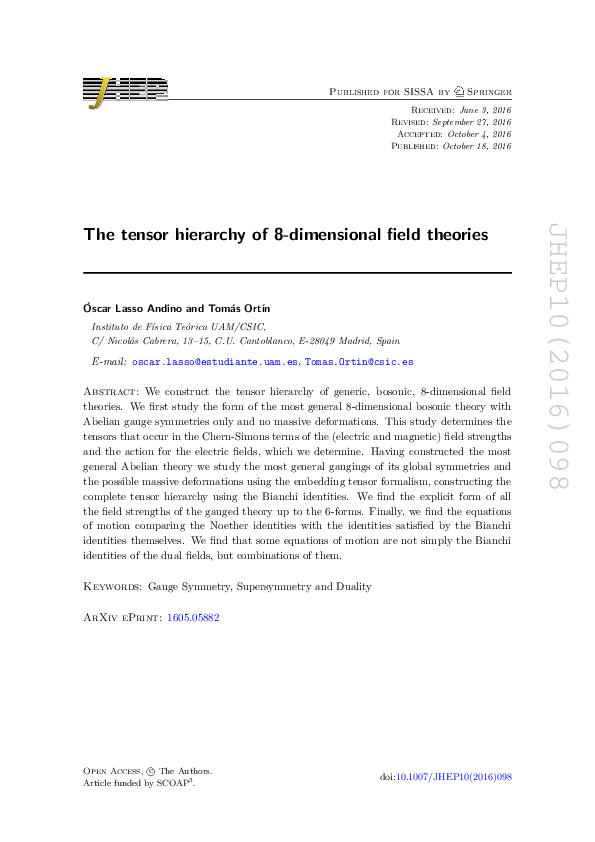 (PDF) The tensor hierarchy of 8-dimensional field theories