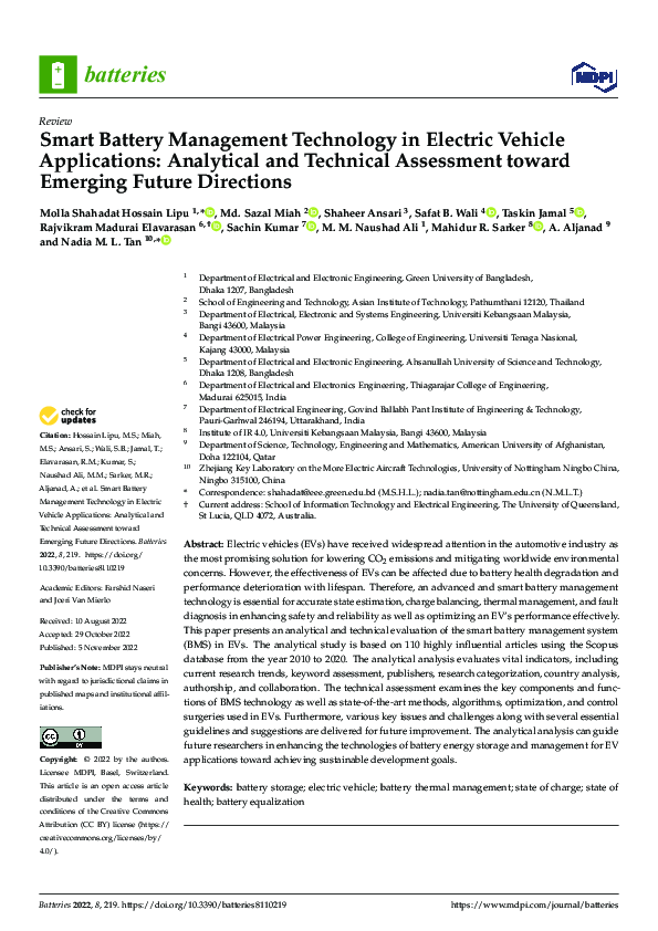(PDF) Smart Battery Management Technology in Electric Vehicle Applications: Analytical and ...
