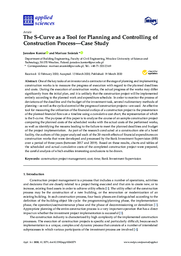 Pdf The S Curve As A Tool For Planning And Controlling Of