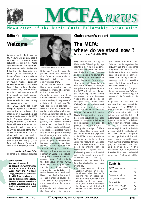 (PDF) Welcome Chairperson ' s report The MCFA : where do we stand now