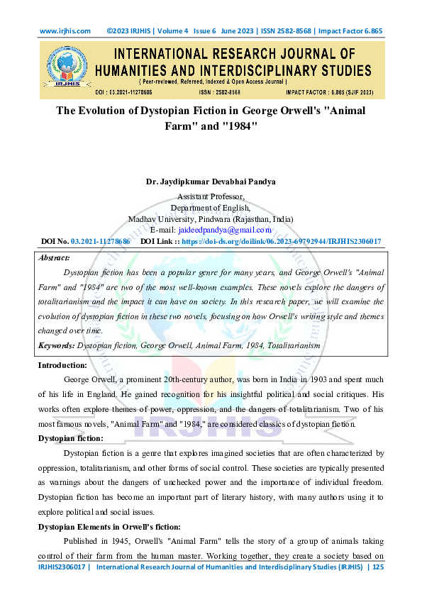(PDF) The Evolution of Dystopian Fiction in George Orwell's "Animal ...