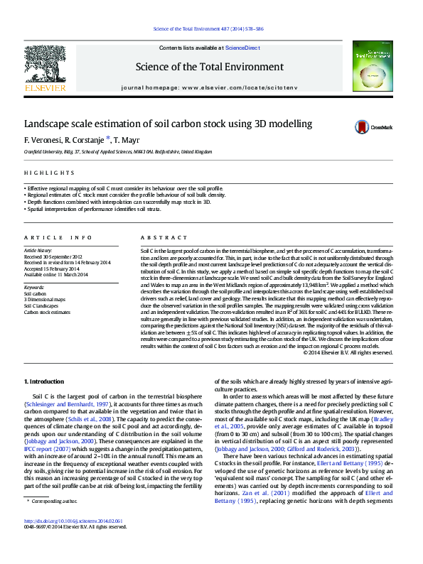 (PDF) Landscape scale estimation of soil carbon stock using 3D modelling