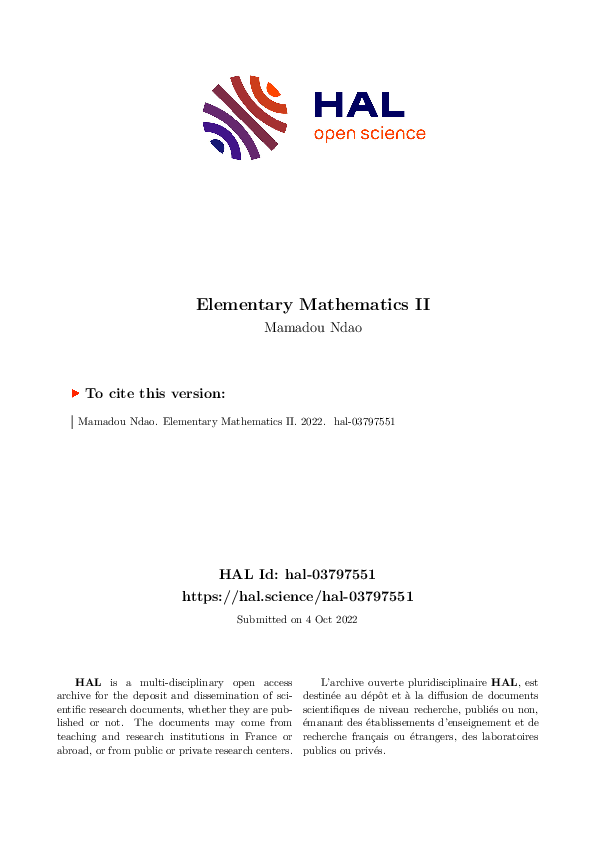 (PDF) Elementary Mathematics II