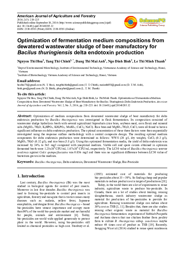 (PDF) Optimization of Fermentation Medium Compositions from Dewatered ...