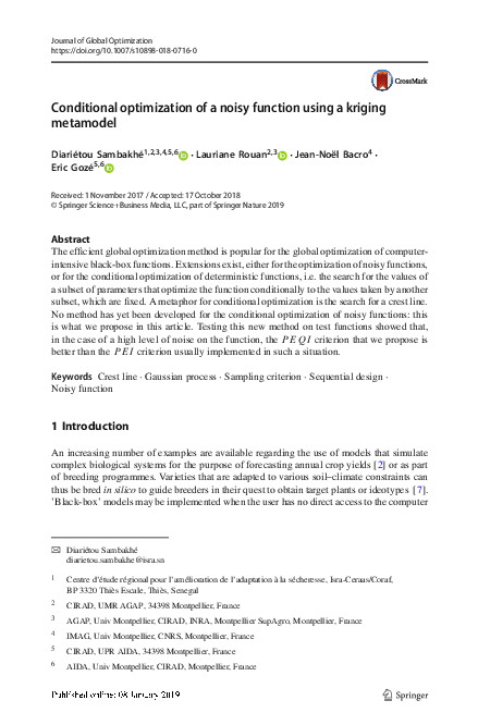 Pdf Conditional Optimization Of A Noisy Function Using A Kriging Metamodel Diarietou
