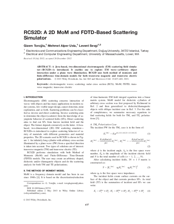 (PDF) RCS2D: A 2D MoM and FDTD-based scattering simulator