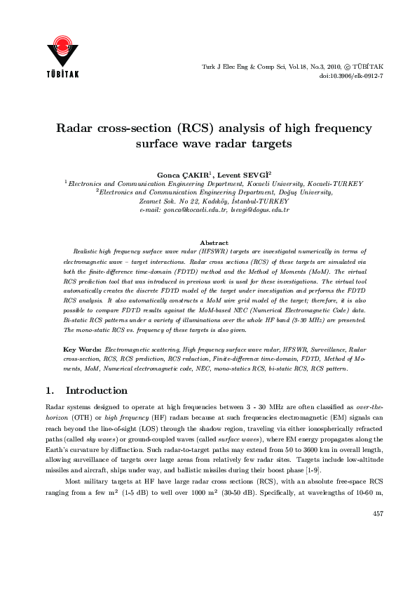 (PDF) Radar cross-section (RCS) analysis of high frequency surface wave radar targets