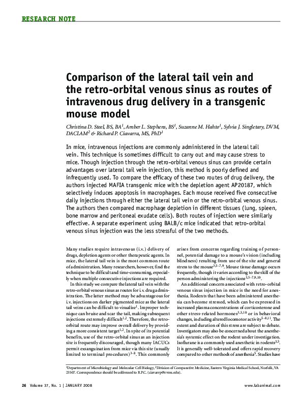 (PDF) Comparison of the lateral tail vein and the retro-orbital venous ...