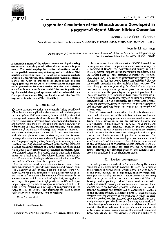 (PDF) Computer Simulation of the Microstructure Developed in Reaction-Sintered Silicon Nitride ...
