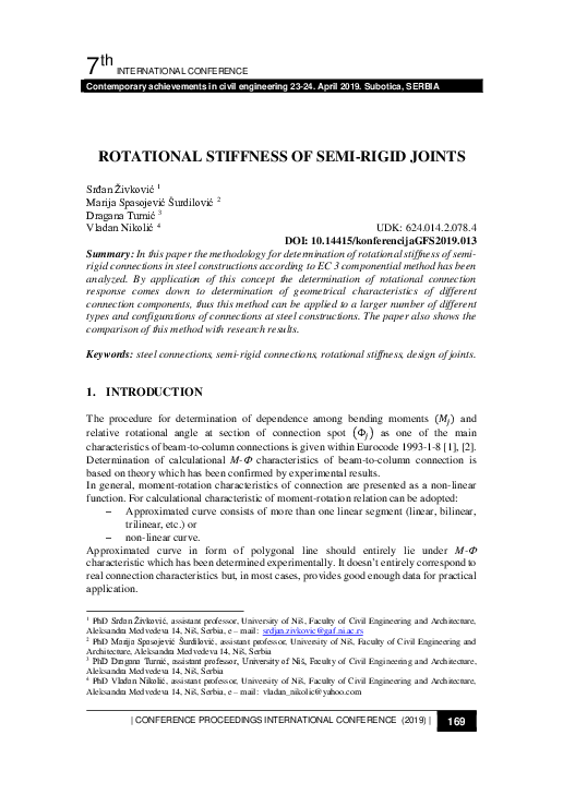 (PDF) Rotational Stiffness of Semi-Rigid Joints | vladan nikolic - Academia.edu
