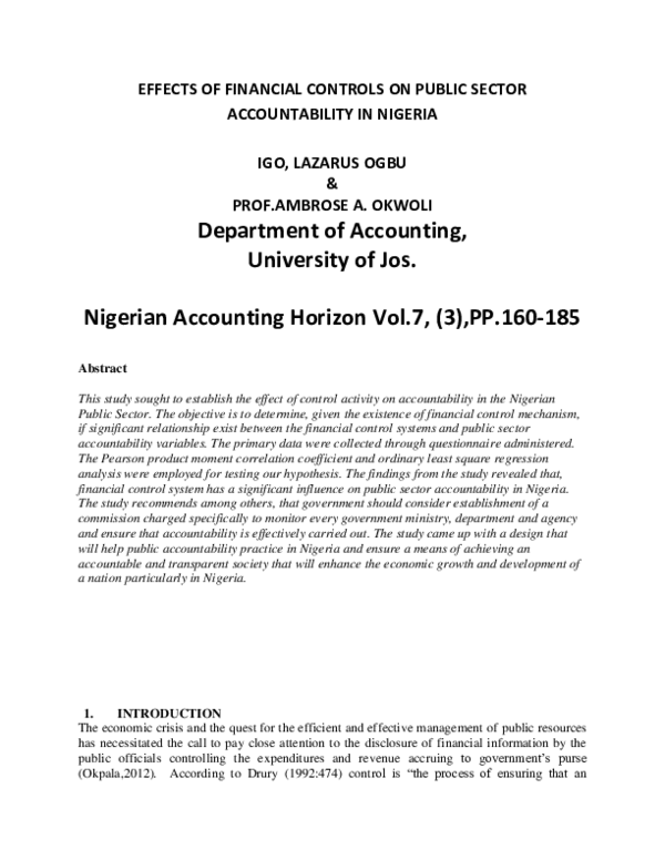 (PDF) EFFECTS OF FINANCIAL CONTROLS ON PUBLIC SECTOR ACCOUNTABILITY IN NIGERIA